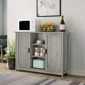 iwell floor storage cabinet with 2 doors and 2 open shelves, wooden buffet cabinet, freestanding cabinet for kitchen, living room, hallway, grey