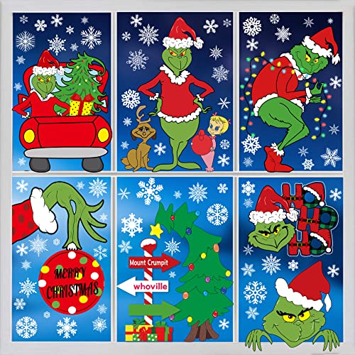 Christmas Window Clings 8 Sheets Christmas Window Stickers Double Sided Christmas Window Decals Decorations for Home School Office Glass Window