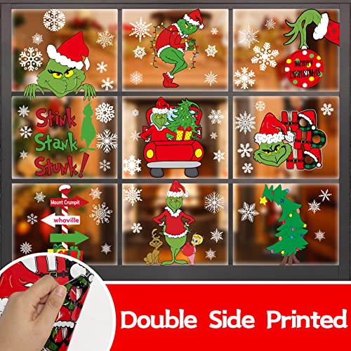 Christmas Window Clings 8 Sheets Christmas Window Stickers Double Sided Christmas Window Decals Decorations for Home School Office Glass Window