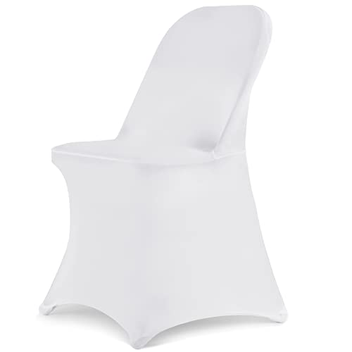 HAINARverS Stretch Spandex Folding Chair Covers 10PCS, Universal Fitted Chair Cover Protector for Wedding, Party, Banquet, Holidays, Celebration, Decoration Elastic Chair Cover(White 10pcs)