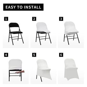 HAINARverS Stretch Spandex Folding Chair Covers 10PCS, Universal Fitted Chair Cover Protector for Wedding, Party, Banquet, Holidays, Celebration, Decoration Elastic Chair Cover(White 10pcs)