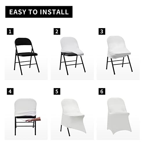 HAINARverS Stretch Spandex Folding Chair Covers 10PCS, Universal Fitted Chair Cover Protector for Wedding, Party, Banquet, Holidays, Celebration, Decoration Elastic Chair Cover(White 10pcs)