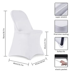 HAINARverS Stretch Spandex Folding Chair Covers 10PCS, Universal Fitted Chair Cover Protector for Wedding, Party, Banquet, Holidays, Celebration, Decoration Elastic Chair Cover(White 10pcs)