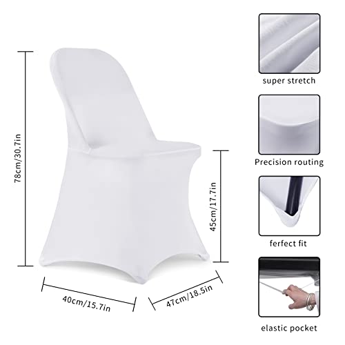 HAINARverS Stretch Spandex Folding Chair Covers 10PCS, Universal Fitted Chair Cover Protector for Wedding, Party, Banquet, Holidays, Celebration, Decoration Elastic Chair Cover(White 10pcs)