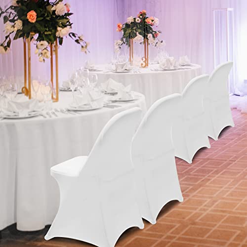 HAINARverS Stretch Spandex Folding Chair Covers 10PCS, Universal Fitted Chair Cover Protector for Wedding, Party, Banquet, Holidays, Celebration, Decoration Elastic Chair Cover(White 10pcs)