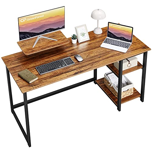 GreenForest Home Office Computer Desk with Monitor Stand and Reversible Storage Shelves,47 inch Modern Writing PC Work Table,Easy Assembly,Walnut