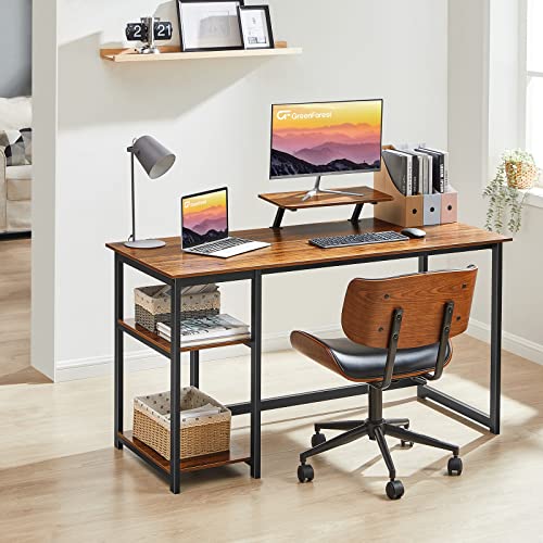 GreenForest Home Office Computer Desk with Monitor Stand and Reversible Storage Shelves,47 inch Modern Writing PC Work Table,Easy Assembly,Walnut