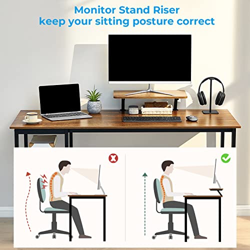 GreenForest Home Office Computer Desk with Monitor Stand and Reversible Storage Shelves,47 inch Modern Writing PC Work Table,Easy Assembly,Walnut