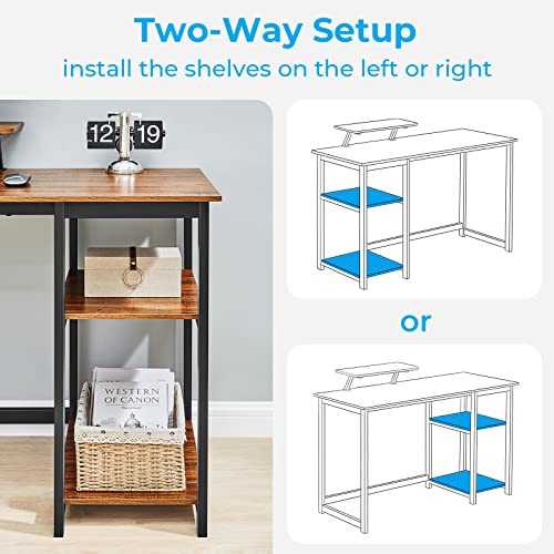 GreenForest Home Office Computer Desk with Monitor Stand and Reversible Storage Shelves,47 inch Modern Writing PC Work Table,Easy Assembly,Walnut