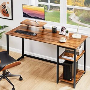 GreenForest Home Office Computer Desk with Monitor Stand and Reversible Storage Shelves,47 inch Modern Writing PC Work Table,Easy Assembly,Walnut