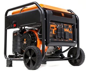 wen gn625ix 6250-watt rv and transfer-switch-ready 120v/240v open frame inverter generator with co shutdown sensor and wheel kit, black/orange