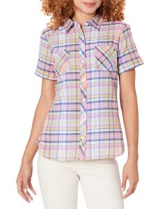 tommy hilfiger women's preppy camp shirt, pink multi plaid, medium