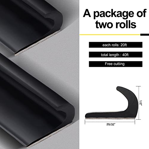 RV Rain Gutter 1/2 Inch Height Plastic Drip Rail PVC Rain Strip Roof Rain Diverter, Adhesive Backing, Flexible J Shape RV Trim Molding for Car Van Door Motorhome (Black, 40 Ft)