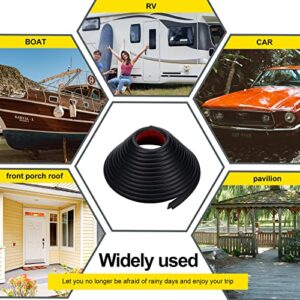 RV Rain Gutter 1/2 Inch Height Plastic Drip Rail PVC Rain Strip Roof Rain Diverter, Adhesive Backing, Flexible J Shape RV Trim Molding for Car Van Door Motorhome (Black, 40 Ft)