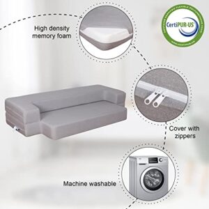 HonTop 8 Inch Folding Sofa Bed Queen Size Memory Foam Couch Convertible Futon Sleeper Foam Bed for Bedroom Living Room Guest, Light Grey