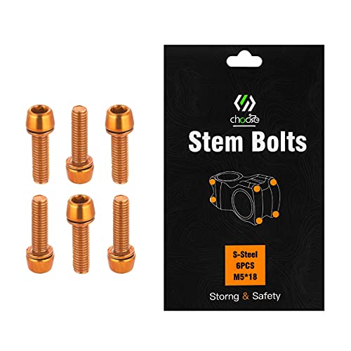 Chooee Mountain Bike Stem Bolts 6PCS,M5 x 18mm Road Bicycle Stem Bolts Screw for MTB DH BMX Orange