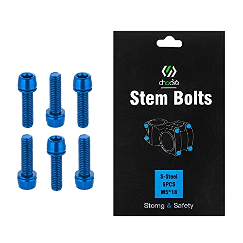 Chooee Mountain Bike Stem Bolts 6PCS,M5 x 18mm Road Bicycle Stem Bolts Screw for MTB DH BMX Blue