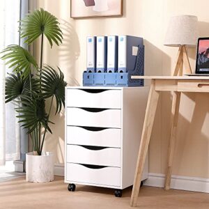 5 Drawer Storage Organizer with Wheel Lockable Casters, Mobile Filing Storage File Cabinet,24''H for Home Office (White)