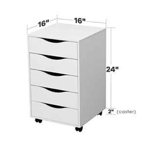 5 Drawer Storage Organizer with Wheel Lockable Casters, Mobile Filing Storage File Cabinet,24''H for Home Office (White)