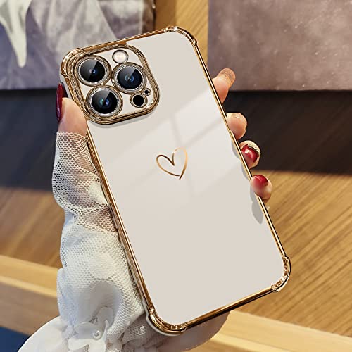 DAVIKO Compatible with iPhone 13 Pro Case for Women, Luxury Soft TPU Shockproof Protective Phone Case, Full Camera Protection Raised Reinforced Corners, 6.1 inch, White