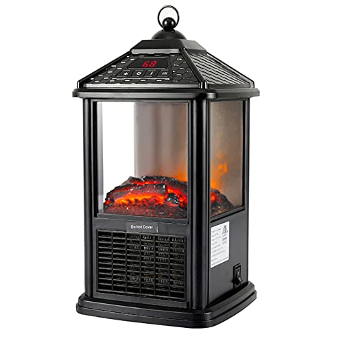 Freestanding Mini Small Indoor Electric Fireplaces Lanterns Space Heaters Stove 3D Flame Portable Electric Fireplace Space Heaters for Indoor Use with Remote Timer Thermostat