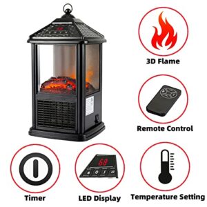 Freestanding Mini Small Indoor Electric Fireplaces Lanterns Space Heaters Stove 3D Flame Portable Electric Fireplace Space Heaters for Indoor Use with Remote Timer Thermostat