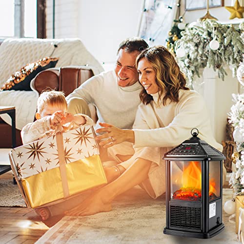 Freestanding Mini Small Indoor Electric Fireplaces Lanterns Space Heaters Stove 3D Flame Portable Electric Fireplace Space Heaters for Indoor Use with Remote Timer Thermostat