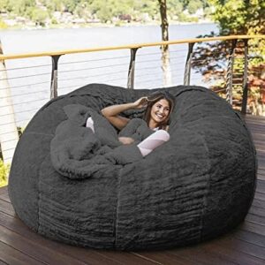 7ft giant fur bean bag chair for adult living room furniture big round soft fluffy faux fur beanbag lazy sofa bed cover (grey)