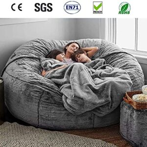 7ft Giant Fur Bean Bag Chair for Adult Living Room Furniture Big Round Soft Fluffy Faux Fur BeanBag Lazy Sofa Bed Cover (Grey)