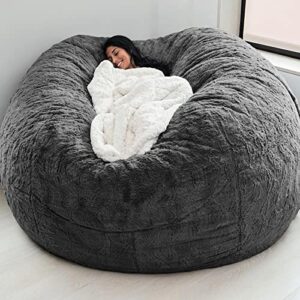 7ft Giant Fur Bean Bag Chair for Adult Living Room Furniture Big Round Soft Fluffy Faux Fur BeanBag Lazy Sofa Bed Cover (Grey)