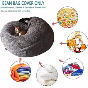 7ft Giant Fur Bean Bag Chair for Adult Living Room Furniture Big Round Soft Fluffy Faux Fur BeanBag Lazy Sofa Bed Cover (Grey)