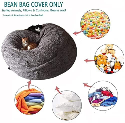 7ft Giant Fur Bean Bag Chair for Adult Living Room Furniture Big Round Soft Fluffy Faux Fur BeanBag Lazy Sofa Bed Cover (Grey)