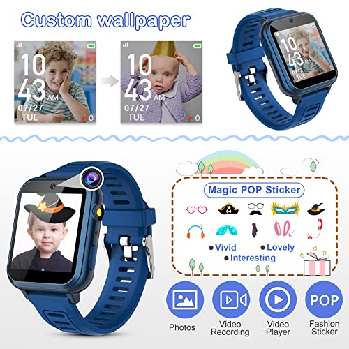 Smart Watch for Kids Boys, Kids Smart Watch Boys With 24 Games Alarm Clock Calendaring Camera Music Player Time Display Video & Audio Recording, Toys for 3-12 Years Old Boys Touchscreen Toddler Watch