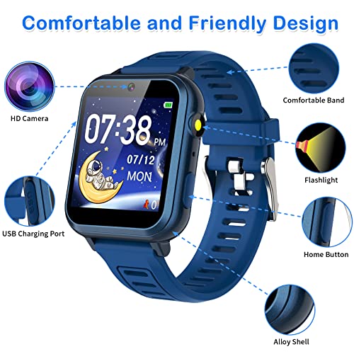 Smart Watch for Kids Boys, Kids Smart Watch Boys With 24 Games Alarm Clock Calendaring Camera Music Player Time Display Video & Audio Recording, Toys for 3-12 Years Old Boys Touchscreen Toddler Watch