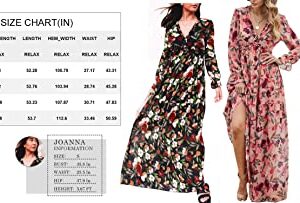 BLENCOT Women's Casual Boho Floral Printed Deep V Neck Loose Long Sleeve Long Evening Dress Ruched Cocktail Party Maxi Wedding Dress Black Medium