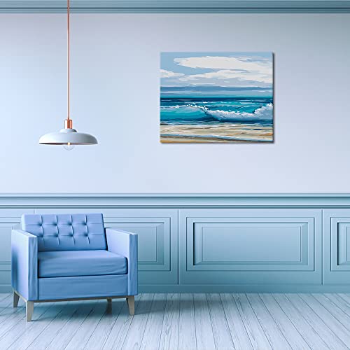 TISHIRON Oil Hand Painting Abstract Blue Ocean Waves DIY Paint by Numbers for Adults Beginner Drawing with Brushes Living Room Bedroom Decor Gifts for Home Decorations 16x20inch