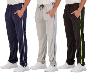 3 pack: men's mesh athletic active gym workout open bottom sweatpants pockets sports training soccer track running casual lounge comfy jogging quick dry drawstring relaxed straight leg- set 6, xl