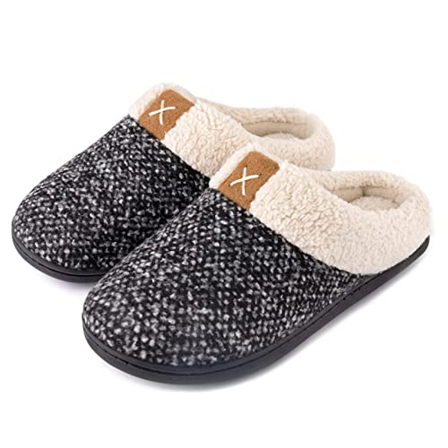 ULTRAIDEAS Women's Indoor Bedroom Slipper with Memory Foam, Gift for Women, Wool-Like House Shoe with Anti-Skid Rubber Sole for Ladies (7-8, Grey)