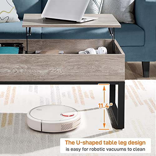 Yaheetech 40 inch Lift Top Coffee Table with Hidden Storage Compartments, Farmhouse Rasing Coffee Table with Large Storage for Living Room, Gray