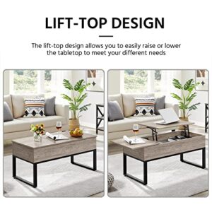 Yaheetech 40 inch Lift Top Coffee Table with Hidden Storage Compartments, Farmhouse Rasing Coffee Table with Large Storage for Living Room, Gray