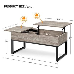 Yaheetech 40 inch Lift Top Coffee Table with Hidden Storage Compartments, Farmhouse Rasing Coffee Table with Large Storage for Living Room, Gray