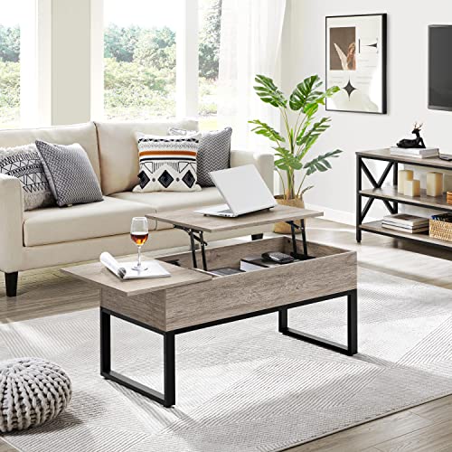 Yaheetech 40 inch Lift Top Coffee Table with Hidden Storage Compartments, Farmhouse Rasing Coffee Table with Large Storage for Living Room, Gray