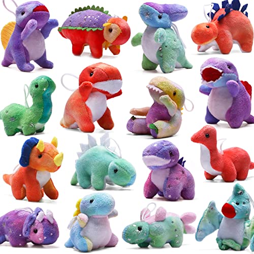 Dinosaur Plush Stuffed Set(16 Pack), Mini Dinosaurs Animal Keychain Toy(4.5"), Soft Dino Playset for Toddler Kid Party Favors, Plushies Kit for Stocking Stuffers Doll Machine Treasure Carnival Prizes