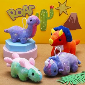 Dinosaur Plush Stuffed Set(16 Pack), Mini Dinosaurs Animal Keychain Toy(4.5"), Soft Dino Playset for Toddler Kid Party Favors, Plushies Kit for Stocking Stuffers Doll Machine Treasure Carnival Prizes