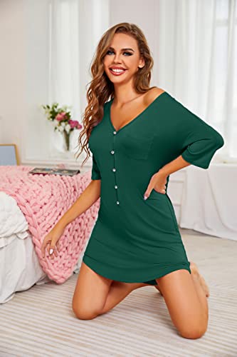 Ekouaer Nightgown Button Down Nightshirt Short V Neck Night Shirts Womens Boyfriend Sexy Sleepwear S-XXL