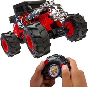 hot wheels rc monster trucks bone shaker in 1:15 scale, remote-control toy truck with terrain action tires