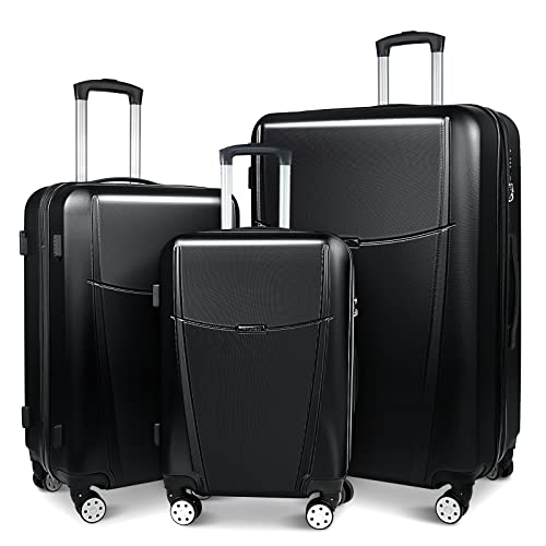 Feybaul Luggage 3 Piece Set Suitcase Lightweight Hardside Removable-Spinner Wheels with TSA Lock(20',24',28')_Black, 828