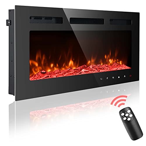 Homajor 36 inch Electric Fireplace Inserts, Electric Fireplace Wall Mounted, Led Fireplace, Recessed Fireplace, 12 Flame Colors, Remote Control w/Timer