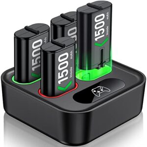 xbox controller battery pack for xbox series x|s/xbox one s/x/elite, 4x1500mah xbox one rechargeable battery pack with fast charger station for xbox series x|s/xbox one s/x/elite wireless controller