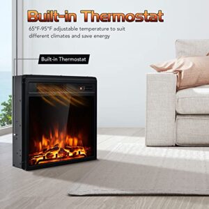 COSTWAY 18-Inch Electric Fireplace Inserts, 1500W Freestanding Recessed Fireplace Heater with Remote Control, Adjustable Flame Effect and Temperature, 9H Timer, Electric Fireplaces for Home Indoor Use